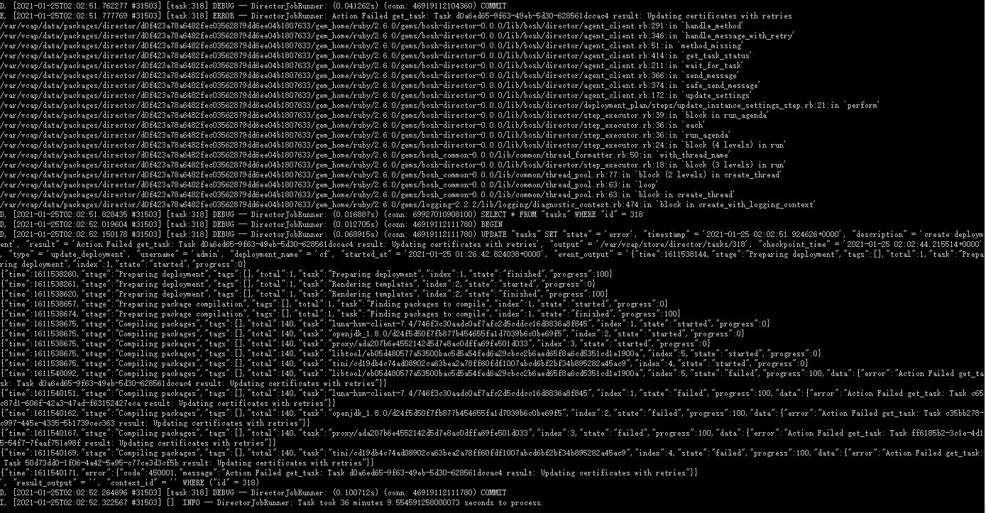 Deploy cf with bosh on openstack-Rocky,Error : Action Failed get_task: Task xxx result: Updating ...