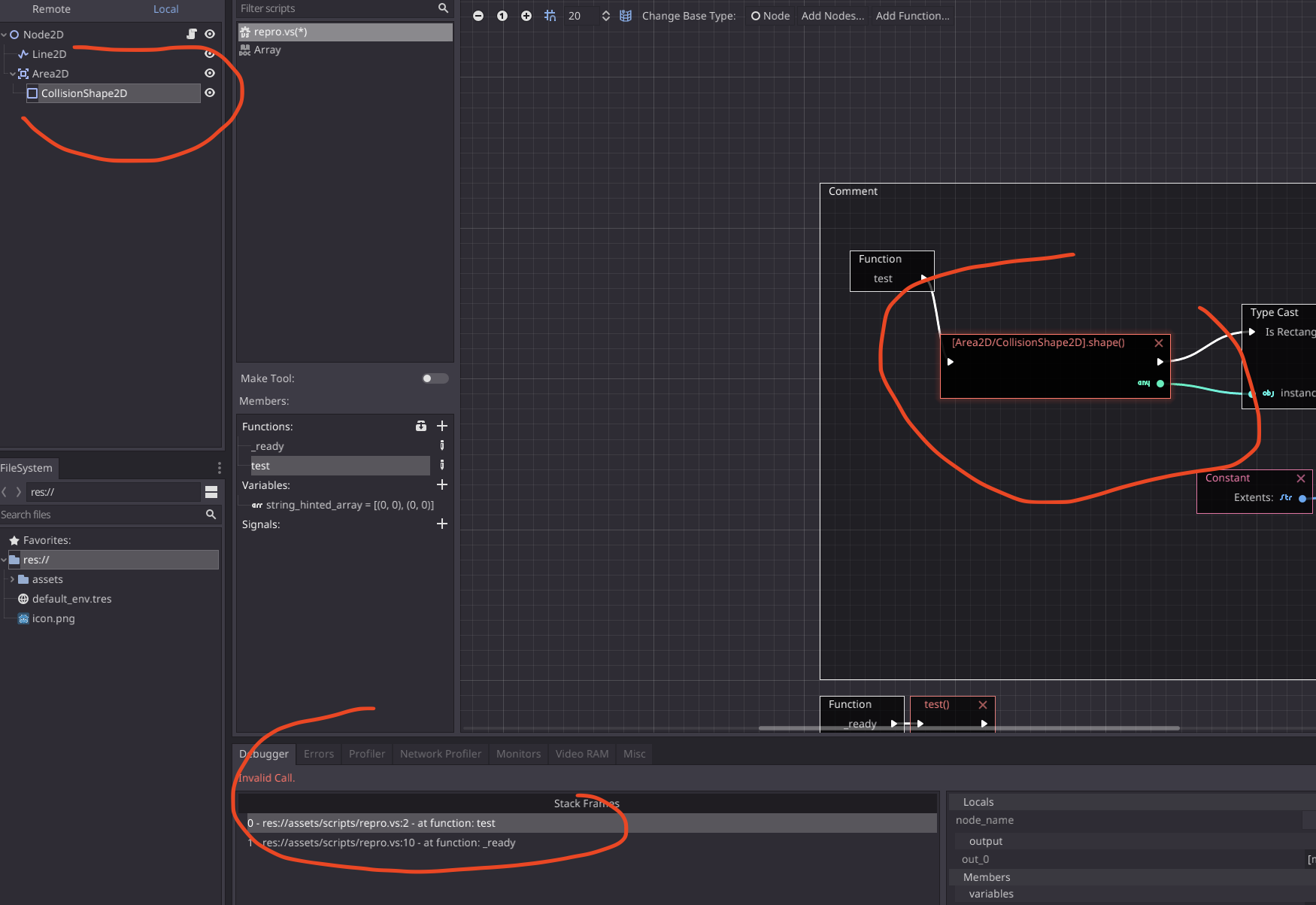 Visual Script Collisionshape2d Get Shape Node Throws Invalid Call Error · Issue 49146