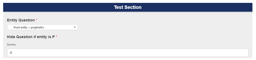 Creating a question with conditionnal display based on a choosen entity AND a regexp filtering ...