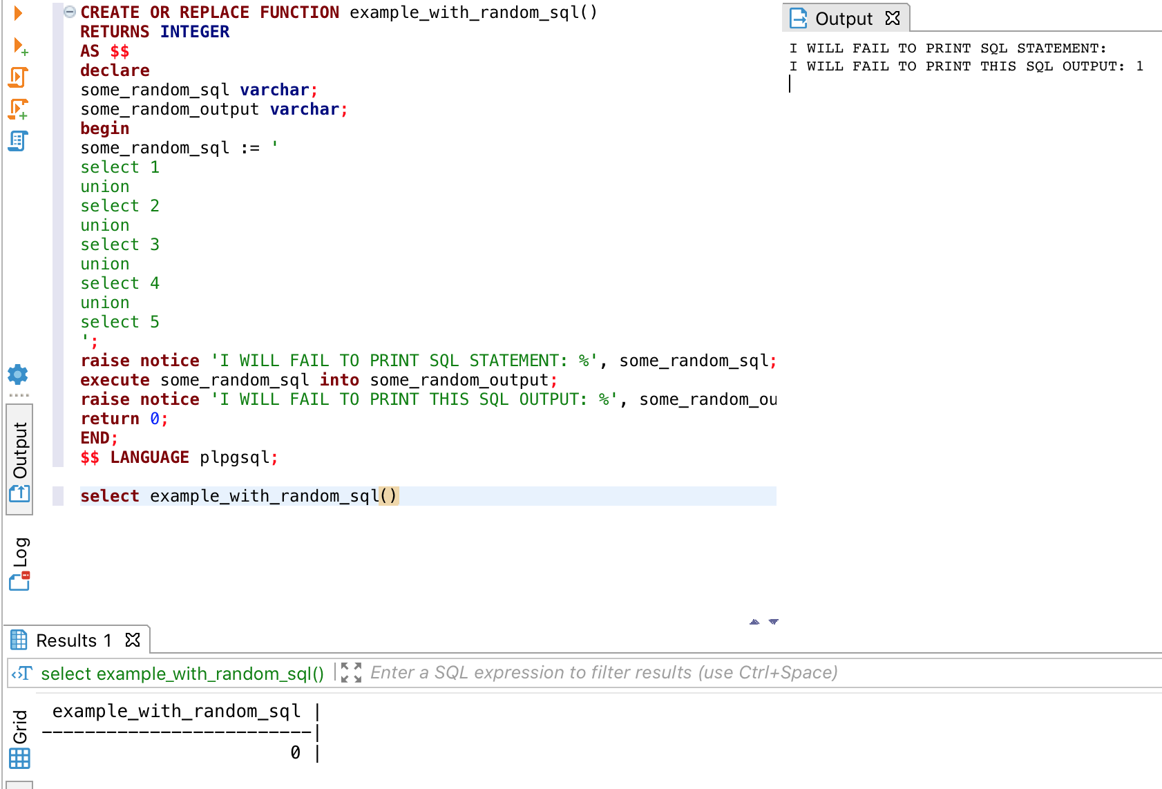 dbeaver server output tab seems to not support postgres raise notice ...