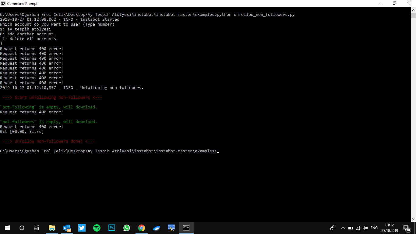 Error 400, feedback_required , this action was blocked · Issue #1105 · ohld/igbot · GitHub