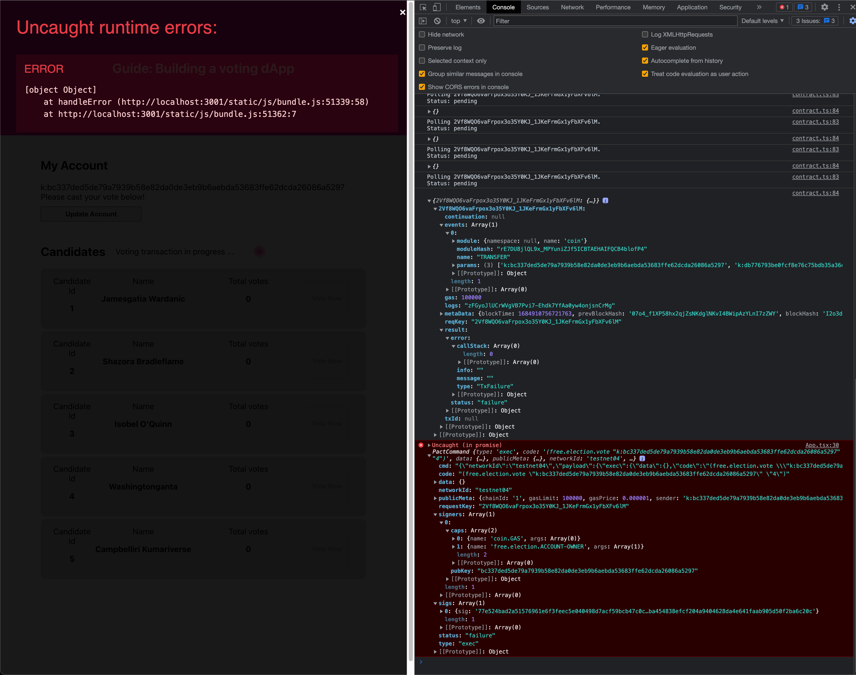 Error after first vote when following the election dApp tutorial · Issue #316 · kadena-community ...