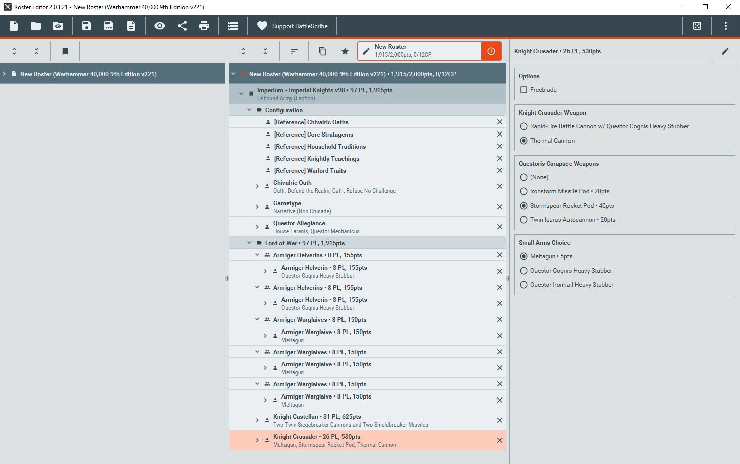 [Bug Report] Imperial Knights: Can not select any warlord traits ...