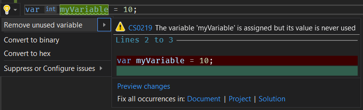 CSharpRemoveUnusedValuesCodeFixProvider error when moving over option ...