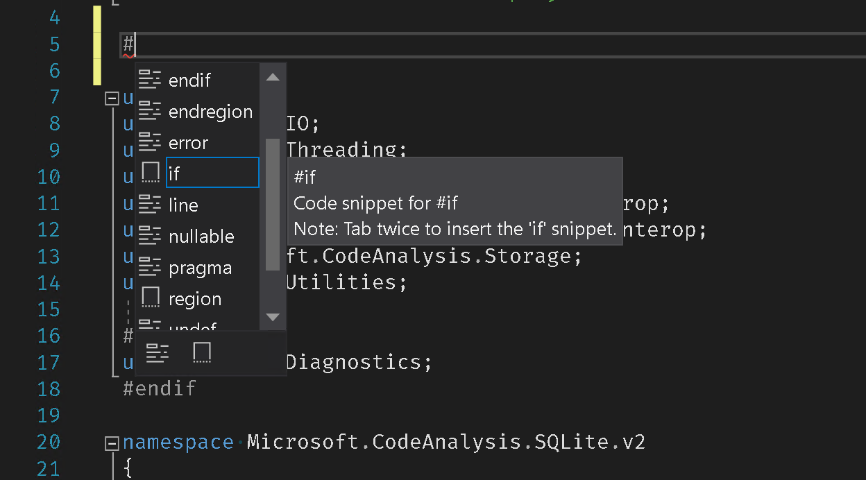 snippet not working before "using" statements · Issue #53917 · dotnet/roslyn · GitHub