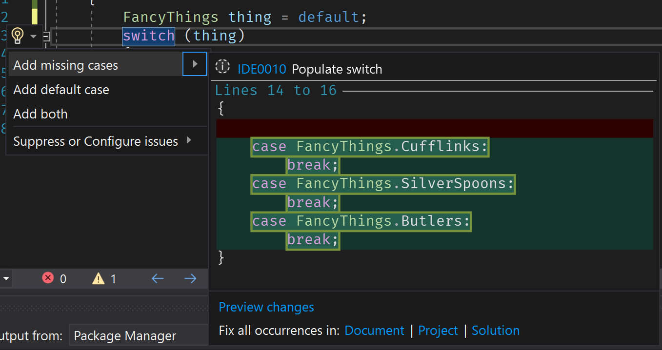 Complete switch statement with multiple carets · Issue #55166 · dotnet/roslyn · GitHub
