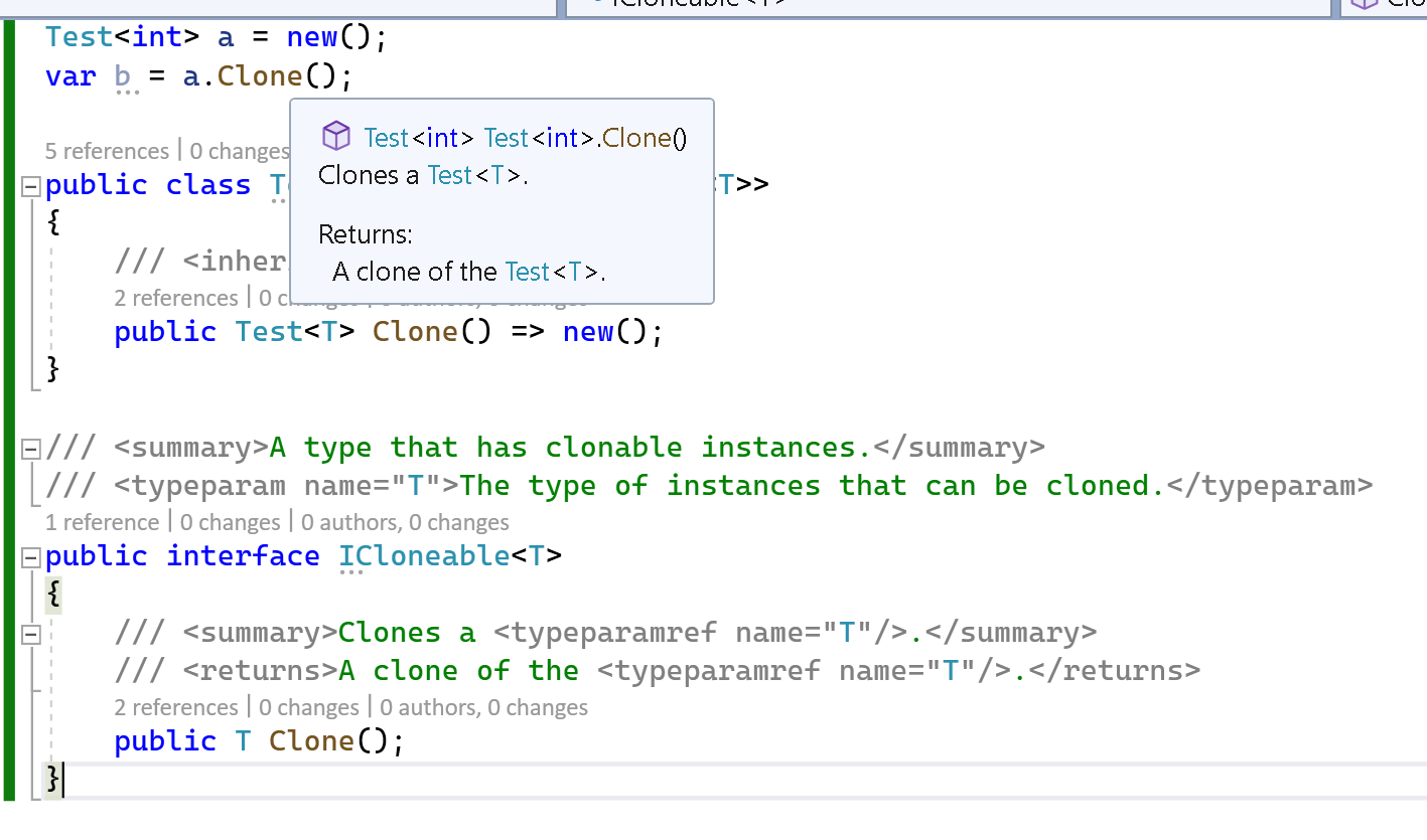 [bug] xml docs generics+`inheritdoc`+`typeparamref` · Issue #54069 · dotnet/roslyn · GitHub