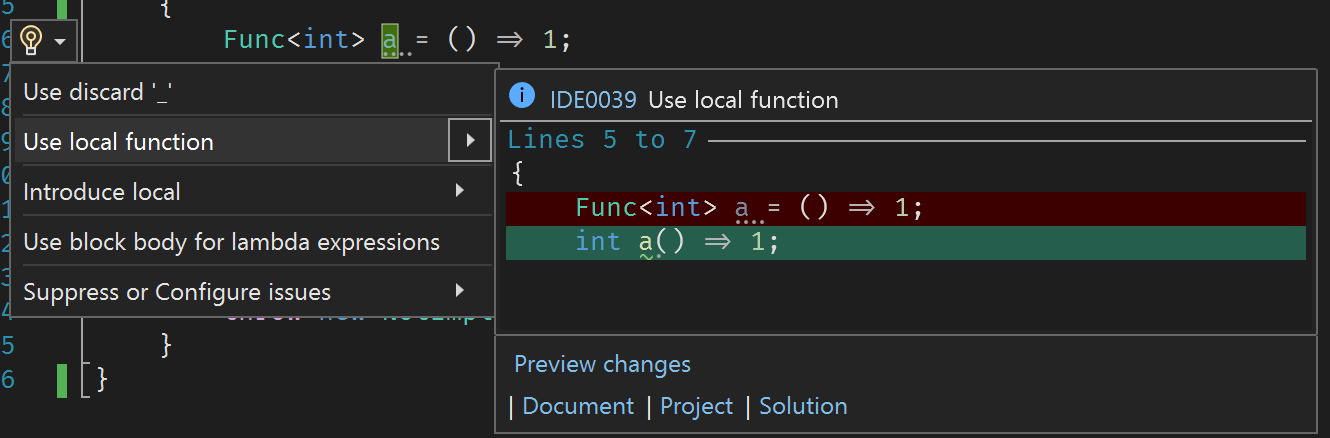 Refactor local function from lambda · Issue #60701 · dotnet/roslyn · GitHub
