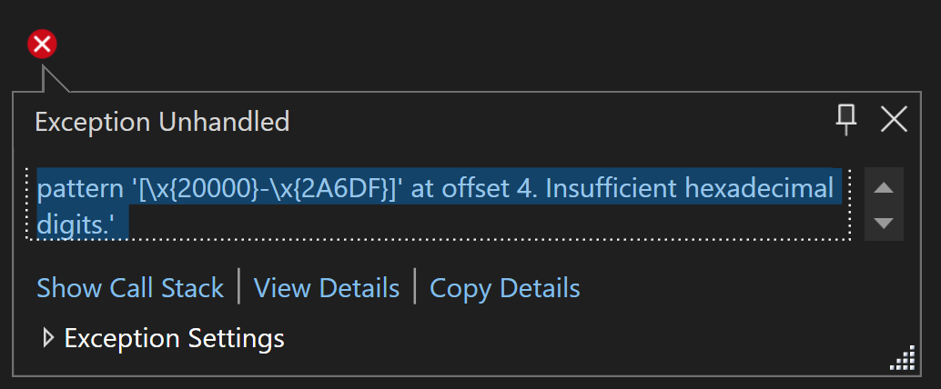 Does not support unicode greater than 9999 in a regular expression · Issue #63228 · dotnet ...