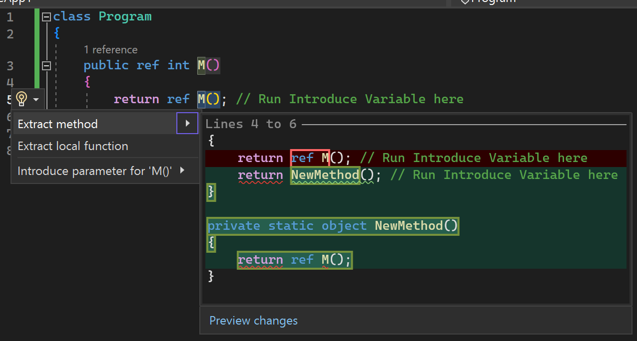 Ref returns/locals: Introduced Variable - introduced variable is not ...