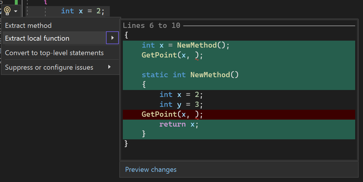 Generate quick action does not offer to generate local function · Issue #9352 · dotnet/roslyn ...