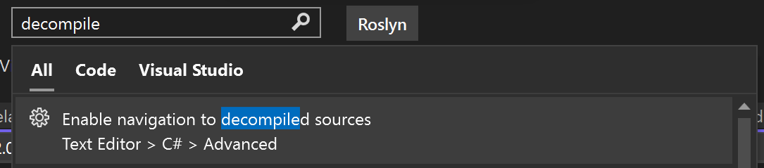 Searching 'decompile' or 'decompiler' in quick launch returns no ...