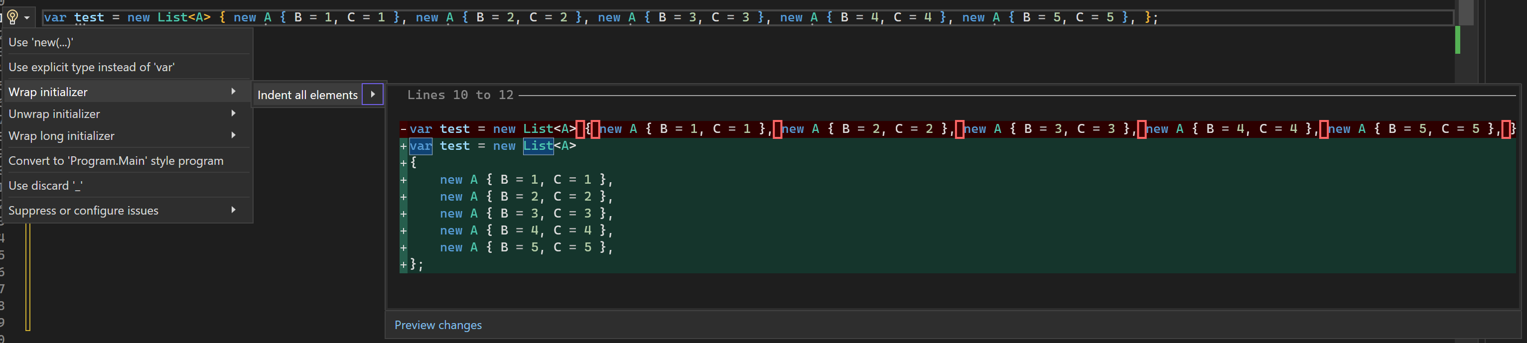 Add an option to apply code formatting to collection initializers ...