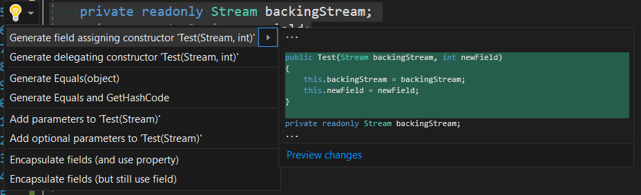Quick Action To Initialize Field Or Property From Constructors · Issue 23271 · Dotnetroslyn