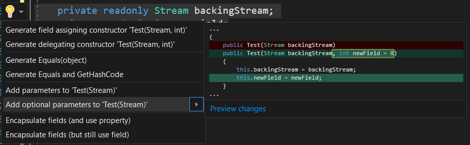 Quick Action To Initialize Field Or Property From Constructors · Issue