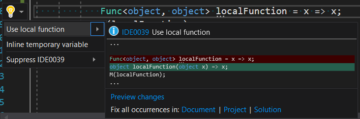 Refactoring Convert Lambda To Local Function · Issue 23310 · Dotnet