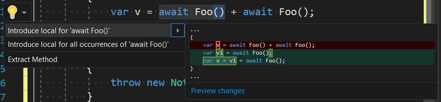 Introduce local for awaited result not working · Issue #25312 · dotnet/roslyn · GitHub