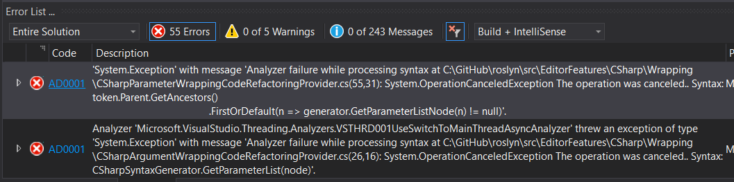 AD0001 should not be reported for expected cancellation · Issue #30264 · dotnet/roslyn · GitHub