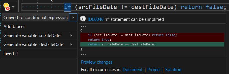 Poor "convert to conditional expression" suggestion · Issue #31299 · dotnet/roslyn · GitHub