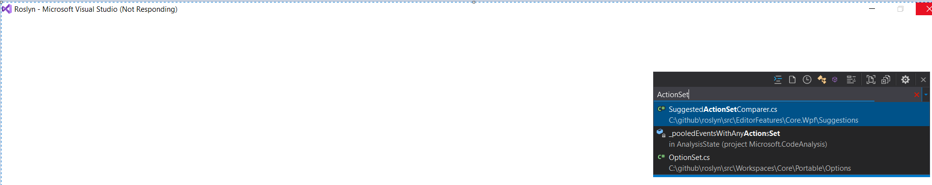 VS complete hang in navigate-to · Issue #40898 · dotnet/roslyn · GitHub