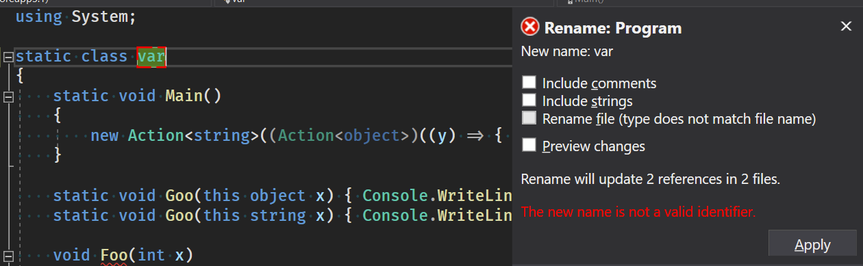 Rename class into var · Issue #44011 · dotnet/roslyn · GitHub