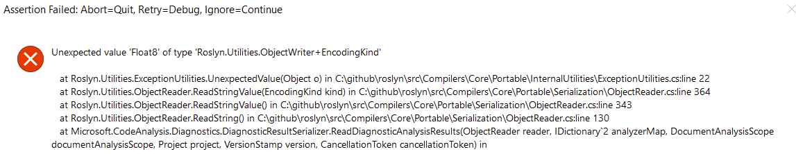 Crash in OOP diagnostic serialization · Issue #47683 · dotnet/roslyn · GitHub