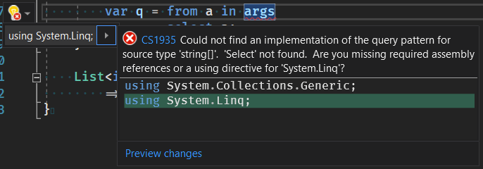 Add a reference to System.Linq automatically when LINQ is used · Issue ...