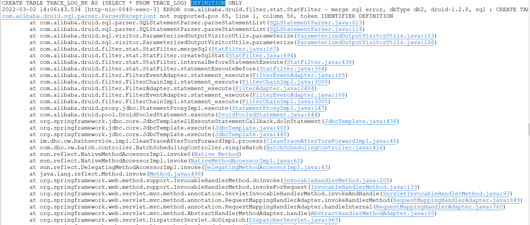 DB2数据库不识别DEFINITION ONLY关键字 · Issue #4698 · alibaba/druid · GitHub
