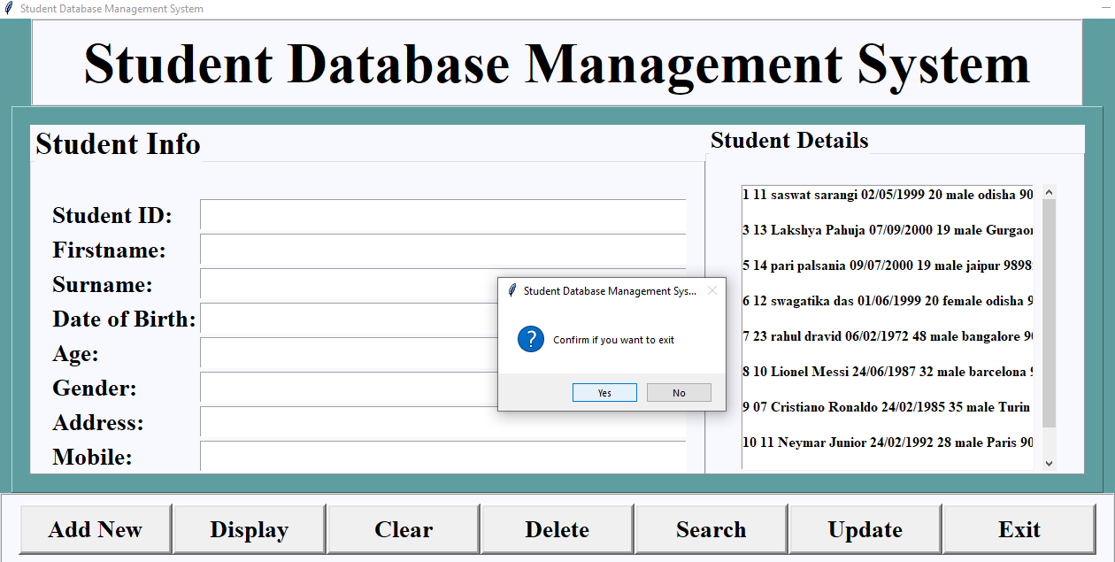 Student Database Management System