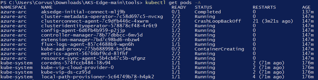 [BUG] Cluster stuck in status "Connecting" · Issue #66 · Azure/AKS-Edge · GitHub