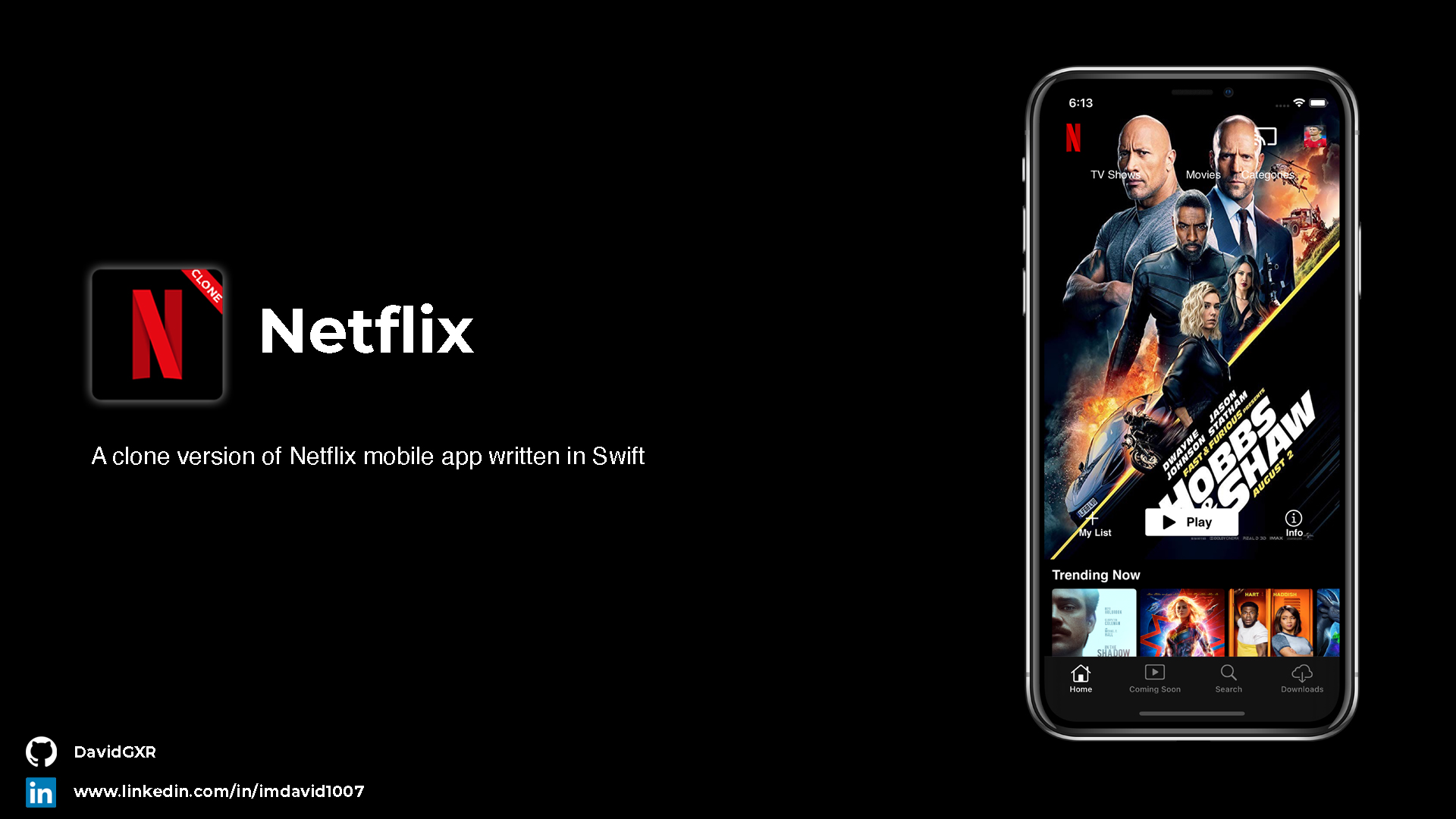 GitHub - DavidGXR/NetflixClone: Netflix clone using Swift