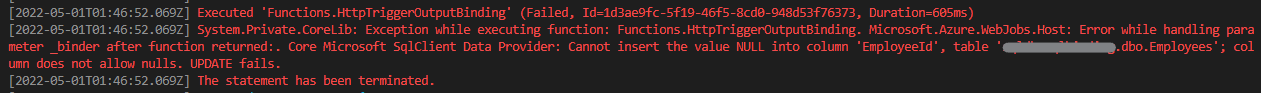 `Cannot insert the value NULL into column ` on SQL output binding in Javascript function · Issue ...