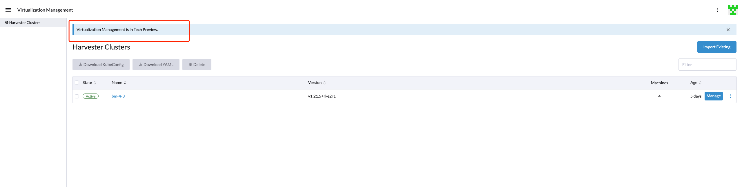 remove `tech preview` from rke1 harvester node driver (on cluster -> create page) as harvester ...