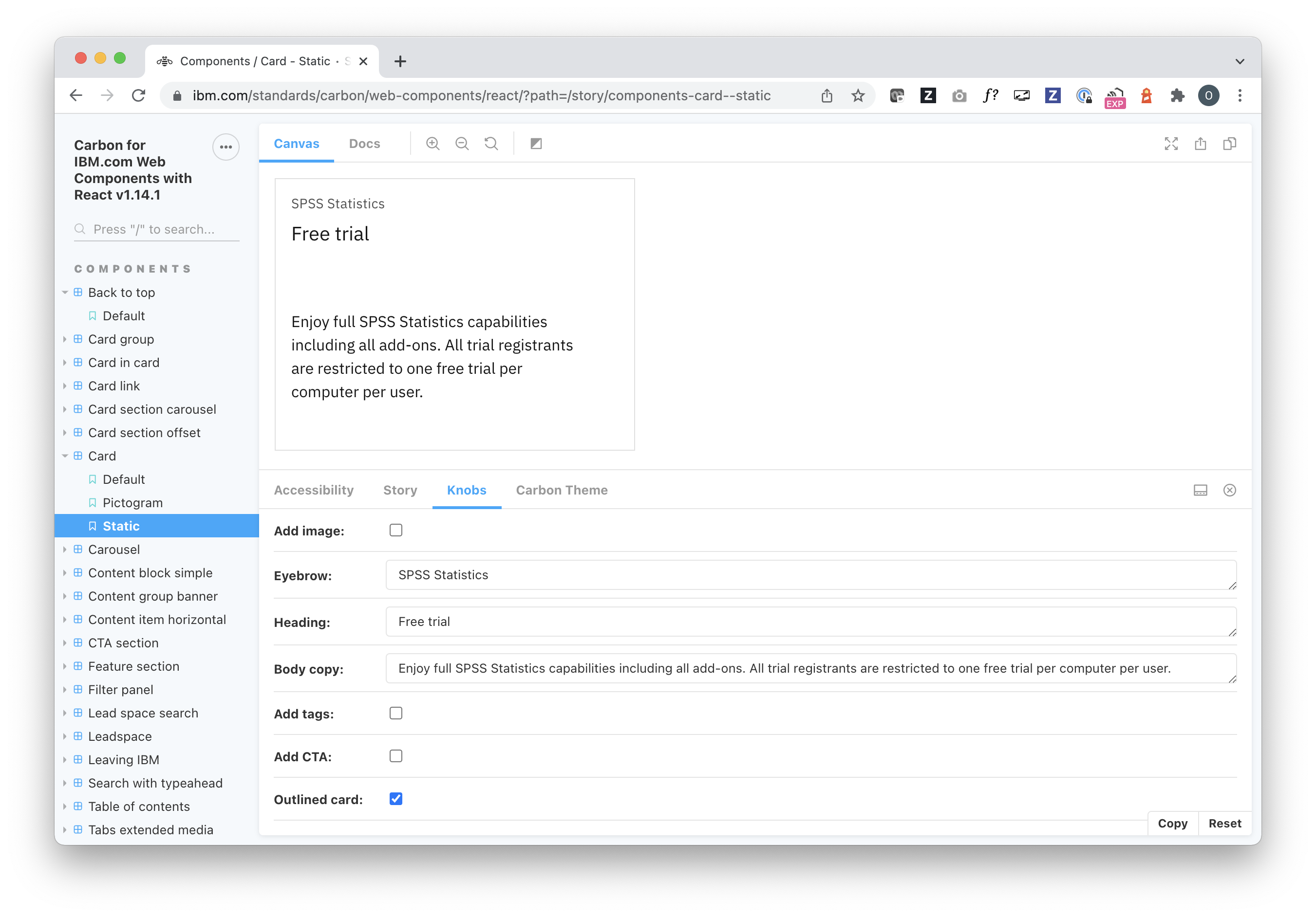 Card Static React Wrapper Card Static Has No Content Knobs Not Working · Issue 8105