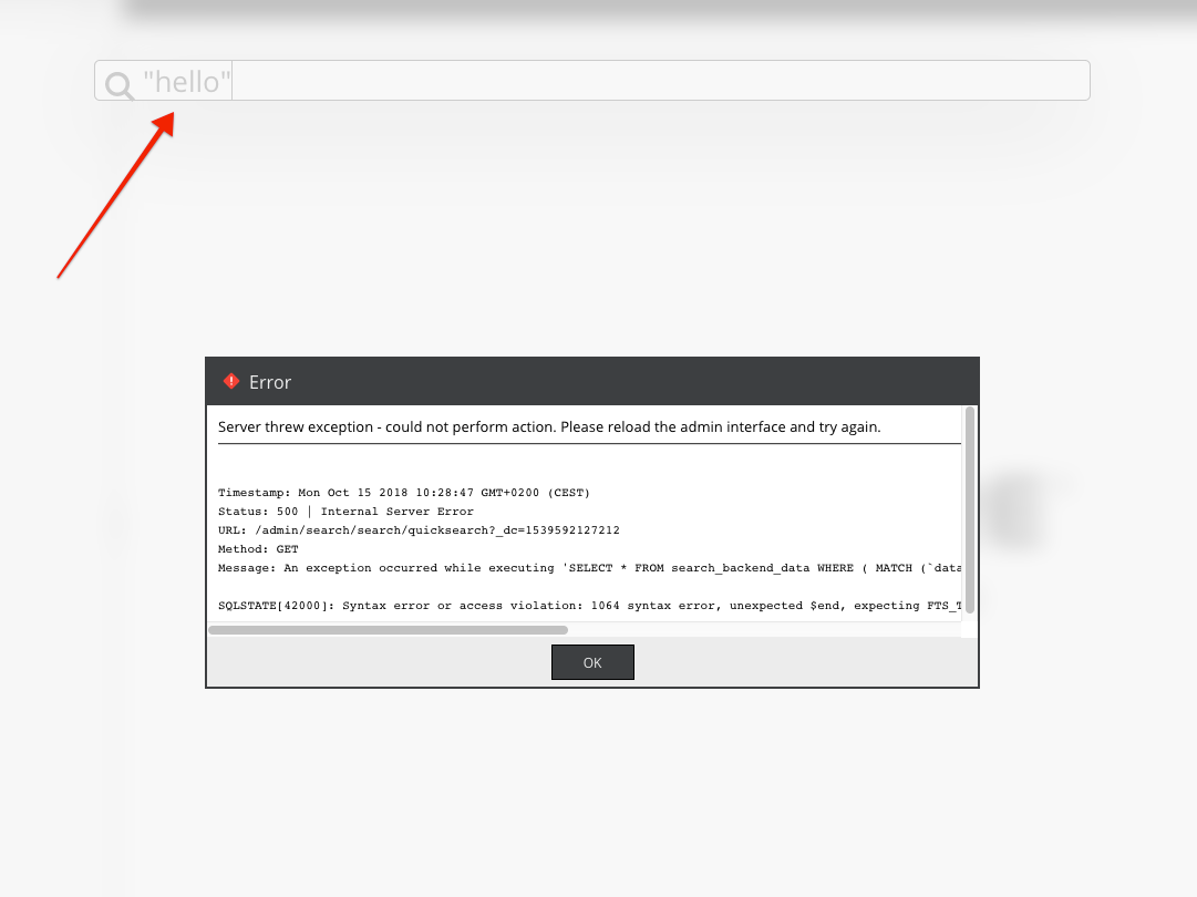 Quicksearch throws exception when using quotation marks · Issue #3470 · pimcore/pimcore · GitHub