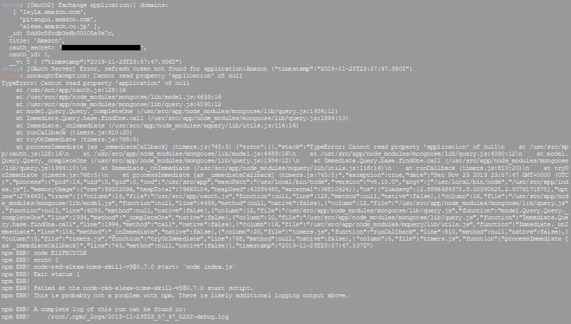 Own deploy, Starting NodeJS WebApp fails · Issue #56 · coldfire84/node-red-alexa-home-skill-v3 ...
