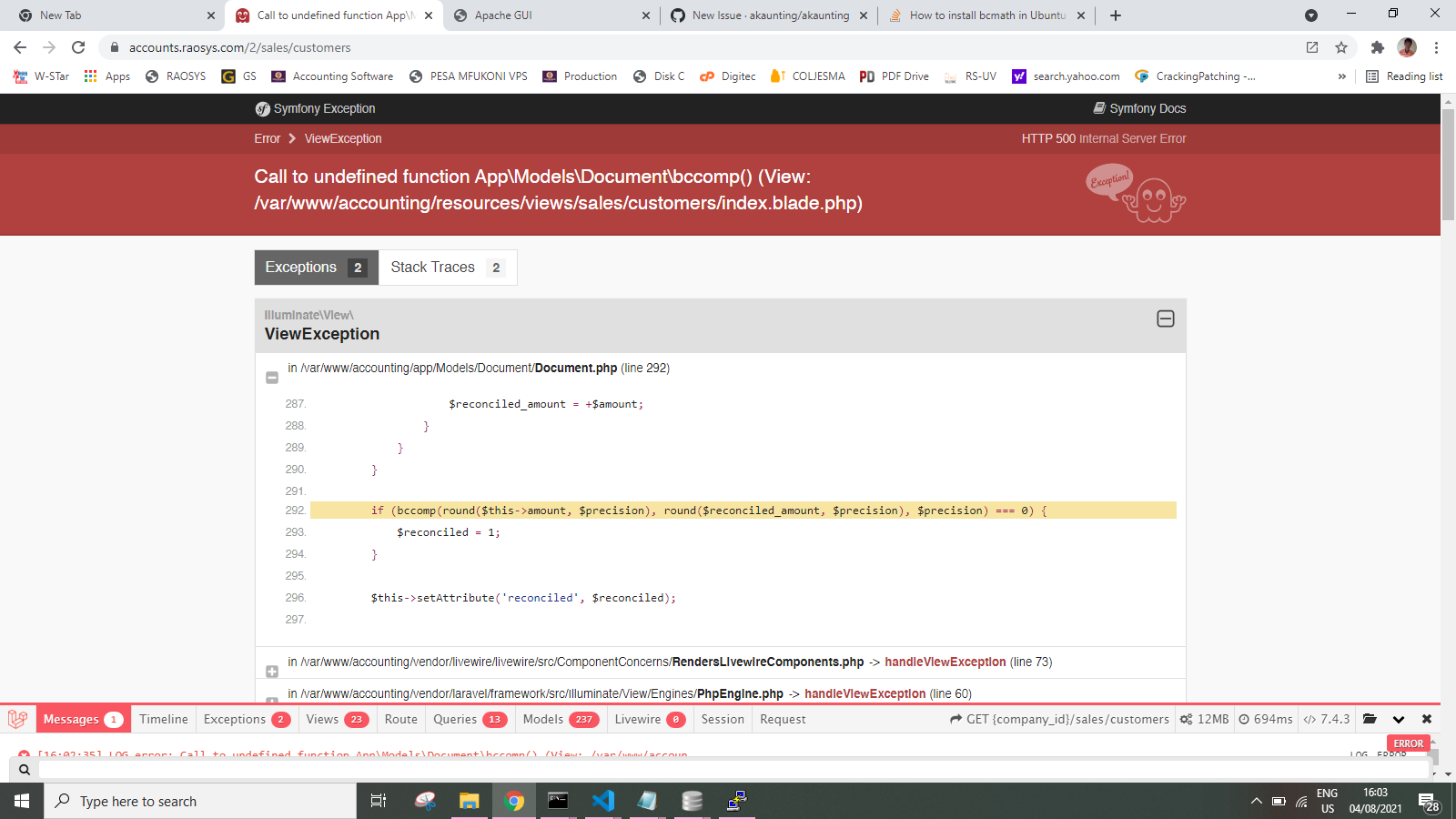 Call to undefined function App\Models\Document\bccomp() · Issue #2216 · akaunting/akaunting · GitHub