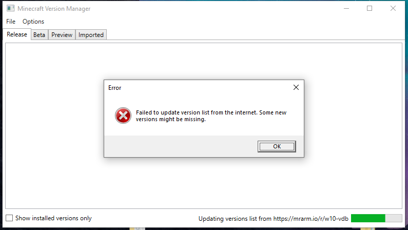 Failed to update version list from the internet · Issue #202 · MCMrARM ...