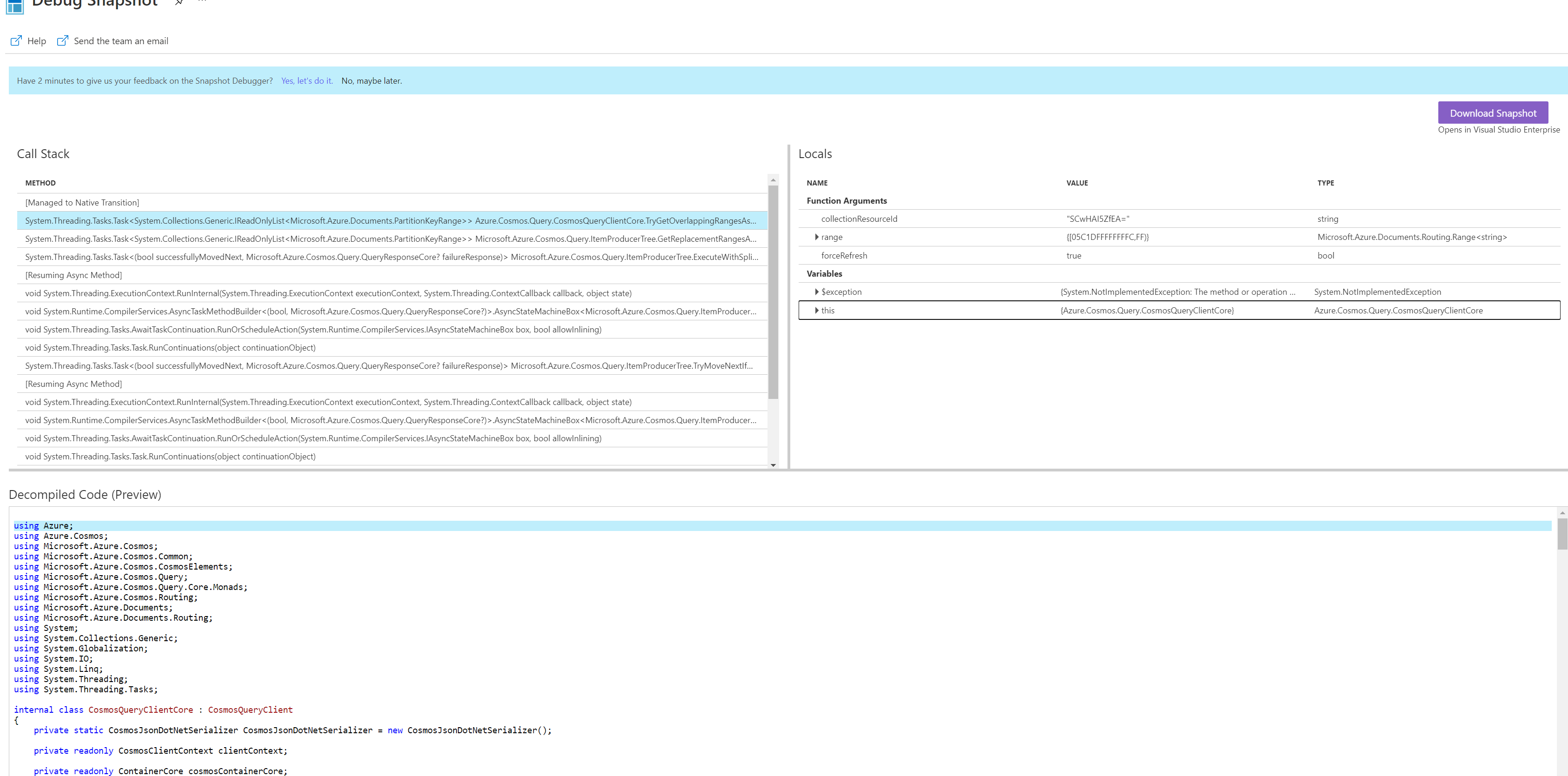 Vnext Notimplementedexception In Trygetoverlappingrangesasync · Issue 2319 · Azureazure
