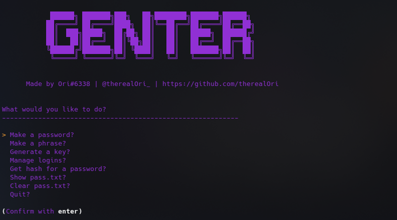 GitHub - therealOri/Genter: A strong password generator and built in password manager made with ...