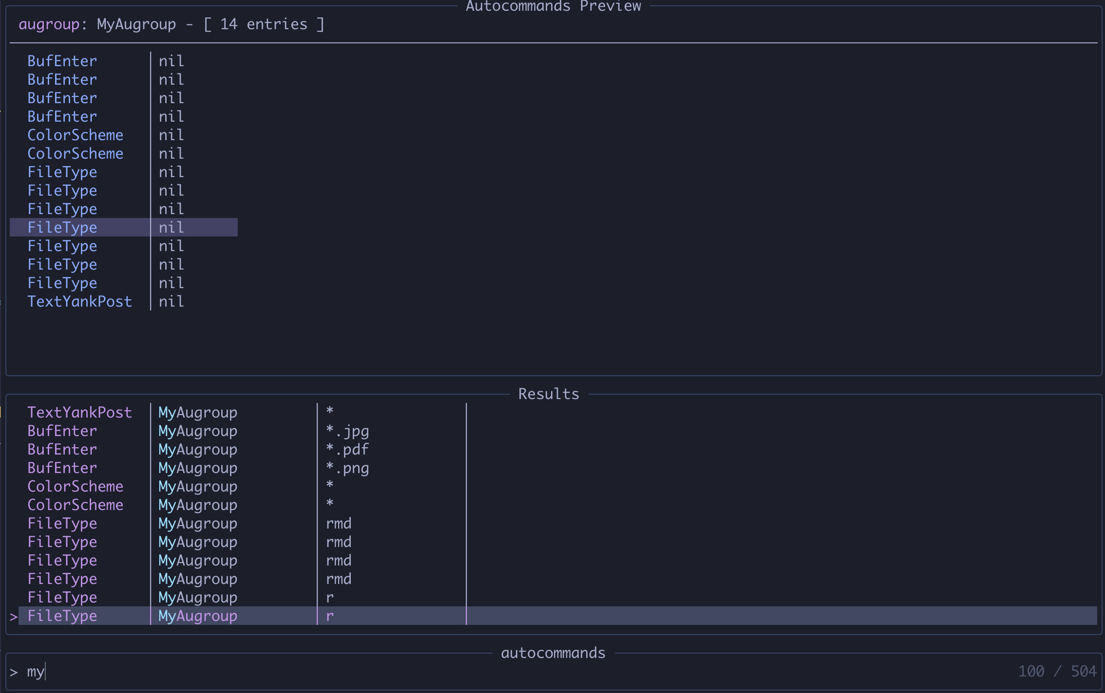 `autocommands` picker doesn't show `desc` or ` funuction` option ...
