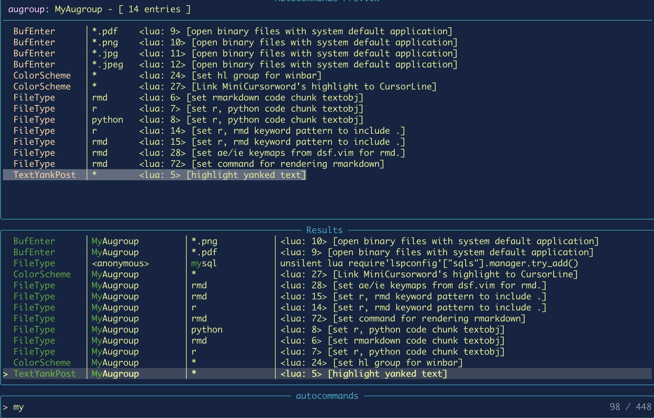 `autocommands` picker doesn't show `desc` or ` funuction` option anymore · Issue #2045 · nvim ...