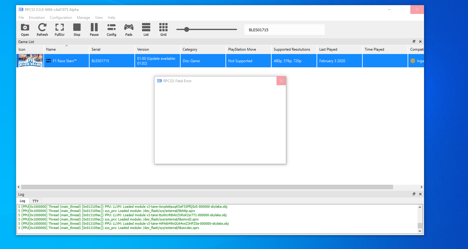 F1 Race Stars Fatal Error Regression After 7142 · Issue 7385 · Rpcs3rpcs3 · Github 