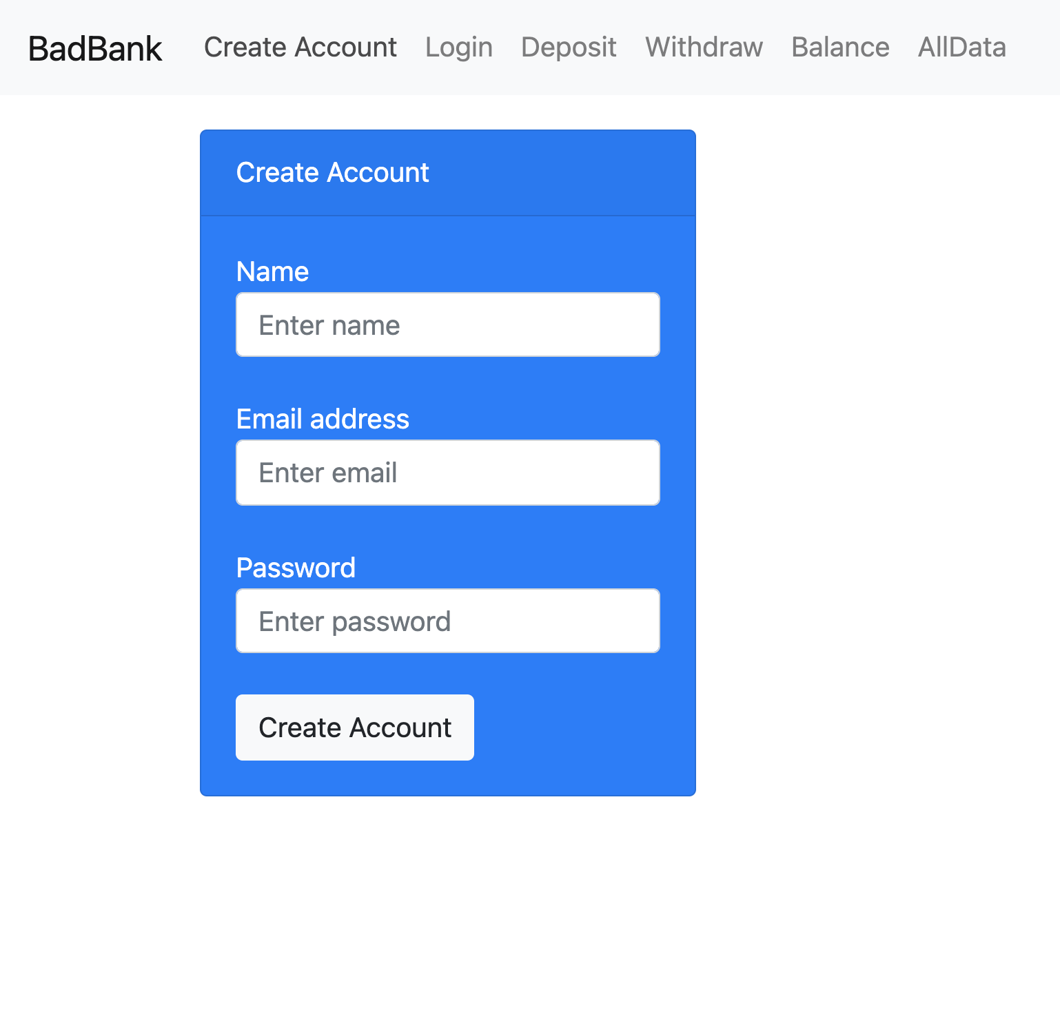 GitHub - patrisms/BadBankApp: Banking Application as part of my coursework for the MIT xPRO Full ...