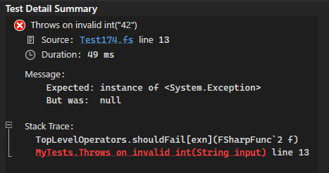 shouldFail with "unexpected result" instead of ignore · Issue #174 · fsprojects/FsUnit · GitHub