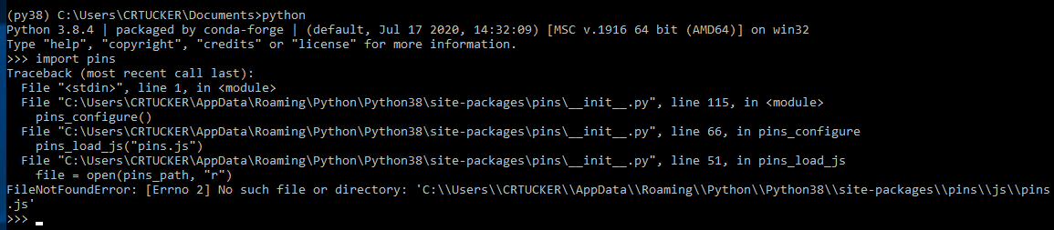 Error Importing Pins In Python No Such File Or Directory Pinsjspinsjs · Issue 42