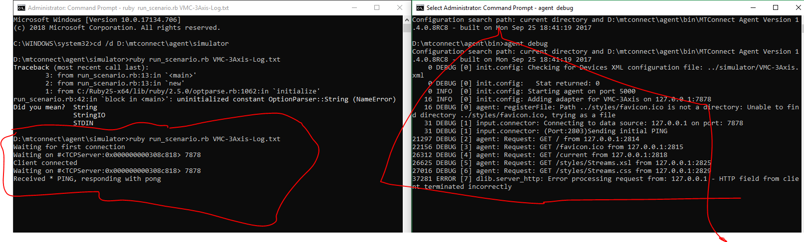 cannot set up communication between simulator and agent · Issue #117 · mtconnect/cppagent · GitHub