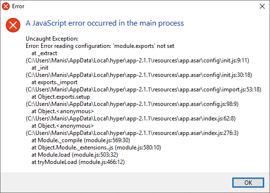 Launch Hyper I Get Error Reading Config Moduleexports · Issue 3447 · Vercelhyper · Github