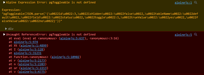 [Bug]: Alpine Expression Error: pgToggleable is not defined · Issue #959 · Power-Components ...