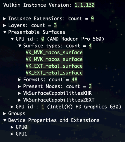macOS vulkaninfo reports 4 GPUs on a 2-GPU MacBook, unreliable surfaces ...